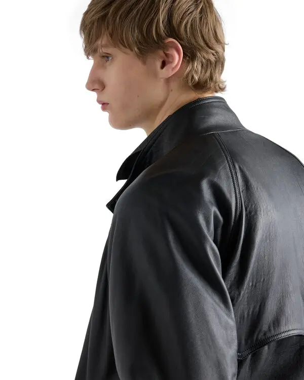 Prada Nappa Leather Jacket With Stand-up Collar - Black
