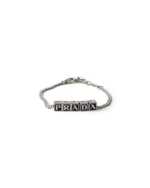 Prada Metal Bracelet With Enamel Lettering Logo - Black