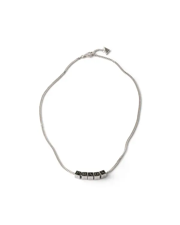 Prada Metal Lettering Logo Necklace - Black