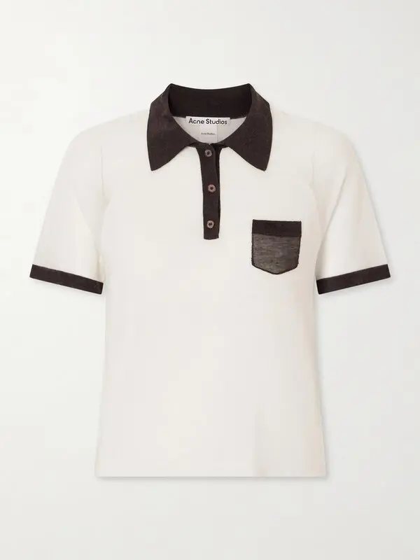 Acne Studios Color-block Lyocell And Wool-blend Jersey Polo Shirt - White