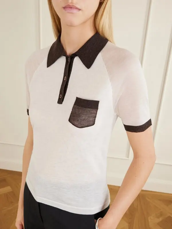 Acne Studios Color-block Lyocell And Wool-blend Jersey Polo Shirt - White