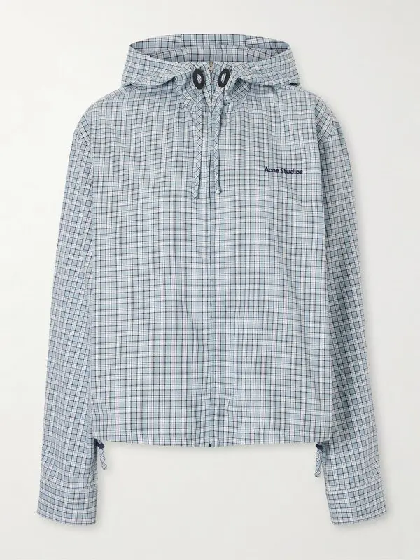 Acne Studios Checked Cotton Jacket With Logo Embroidery And Hood