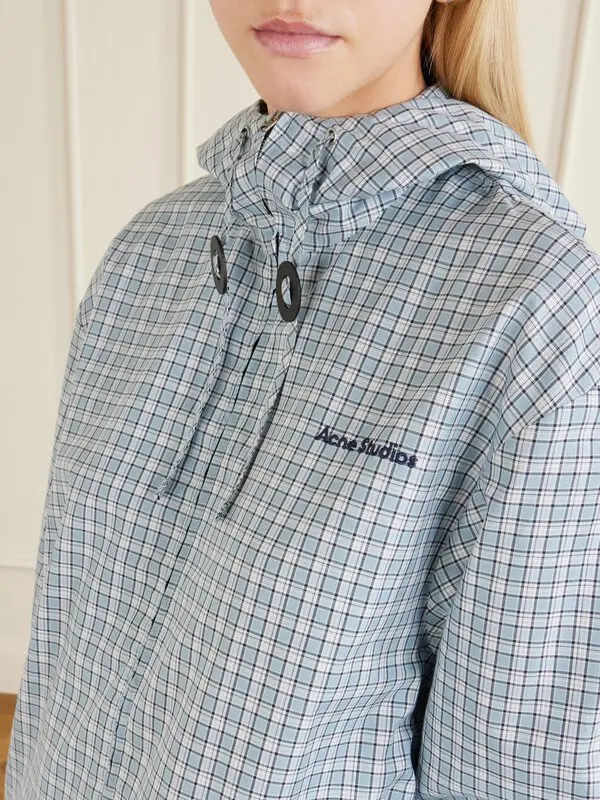 Acne Studios Checked Cotton Jacket With Logo Embroidery And Hood