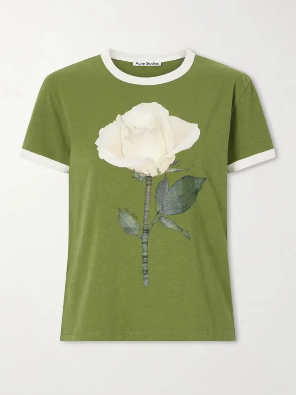 Acne Studios Etza Printed Cotton And Hemp-blend T-shirt - Green