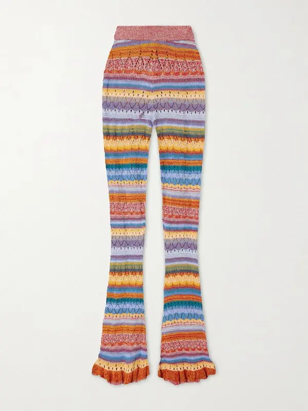 Etro Striped Open-knit Cotton Flared Trousers - Red