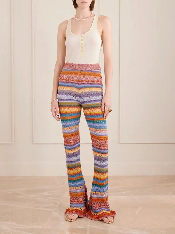 Etro Striped Open-knit Cotton Flared Trousers - Red