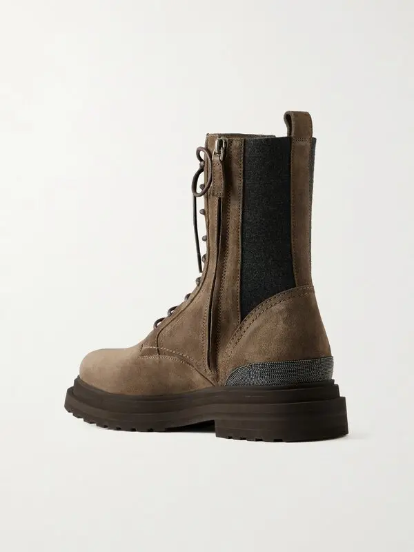 Brunello Cucinelli Suede Ankle Combat Boots - Brown