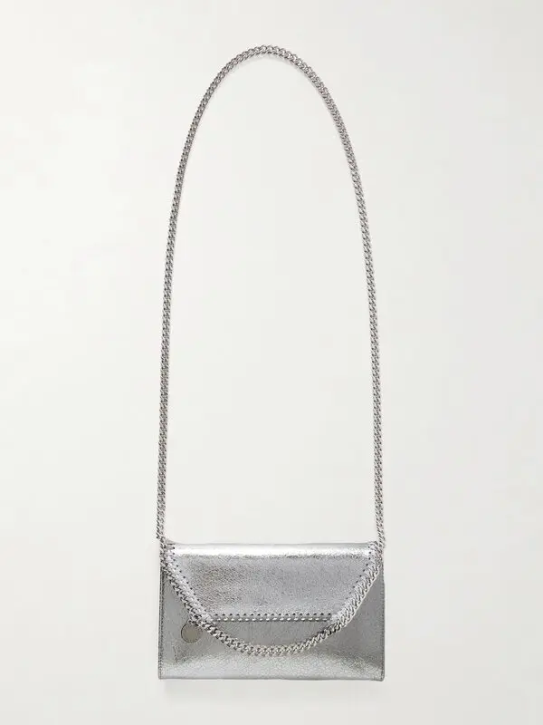 Stella McCartney Falabella Crinkled Metallic Chain Wallet - Silver