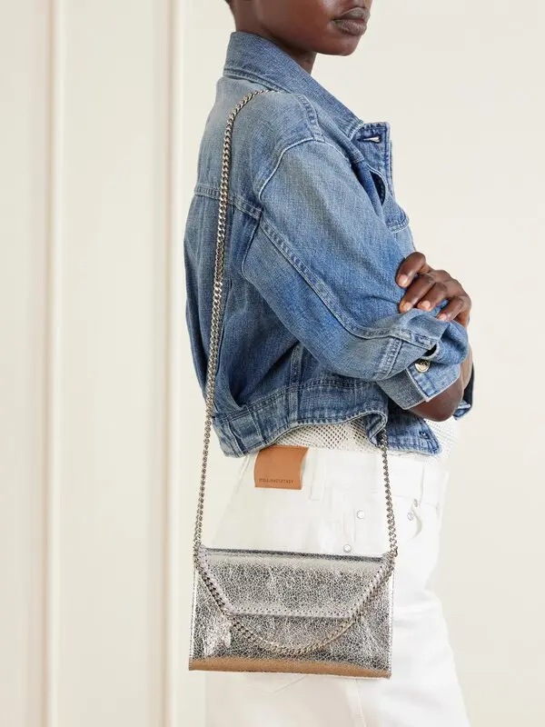 Stella McCartney Falabella Crinkled Metallic Chain Wallet - Silver
