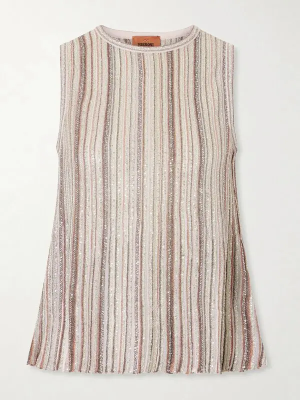 Missoni Metallic Striped Crochet-knit High-neck Tank Top - Neutrals
