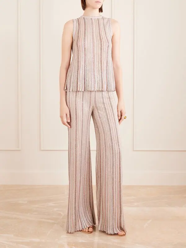 Missoni Metallic Striped Crochet-knit High-neck Tank Top - Neutrals
