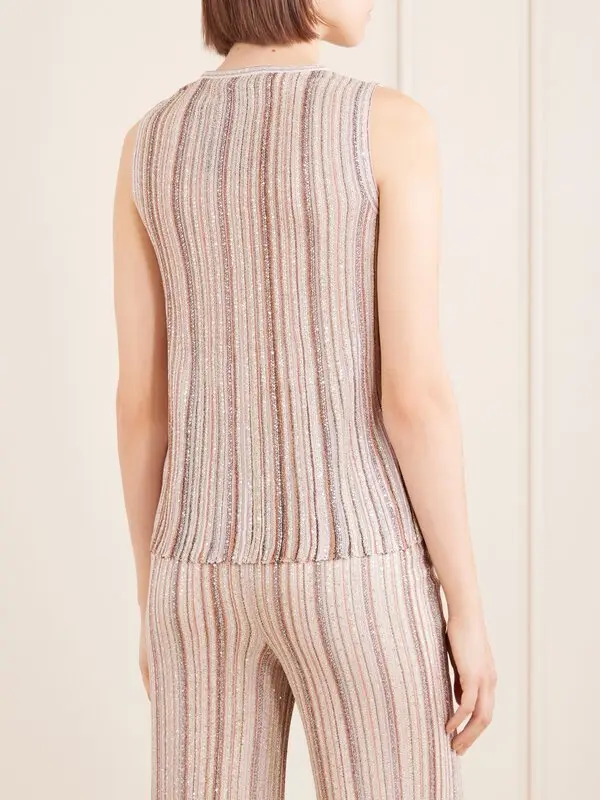 Missoni Metallic Striped Crochet-knit High-neck Tank Top - Neutrals