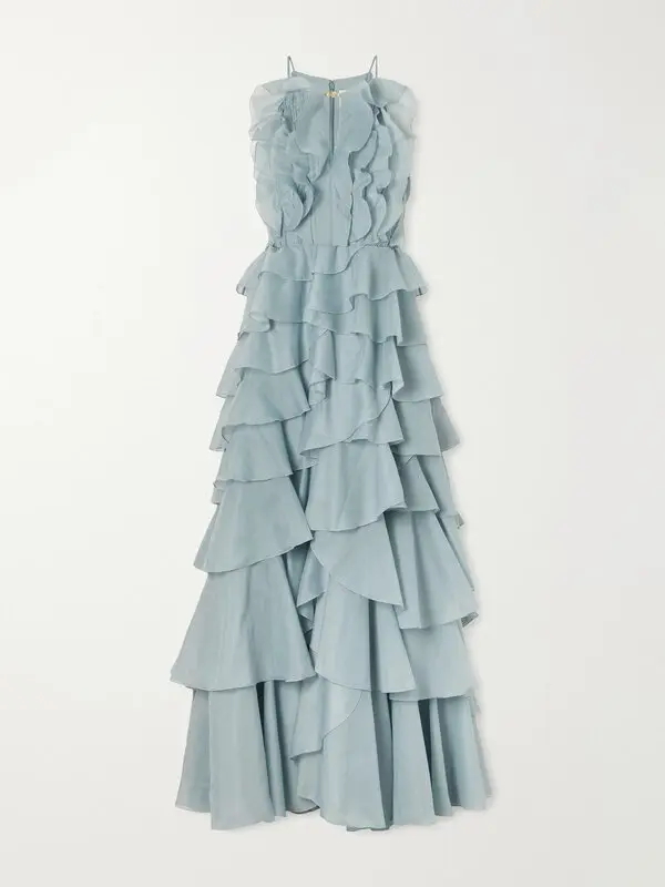 Aje Tiered Ruffled Organza Gown - Blue