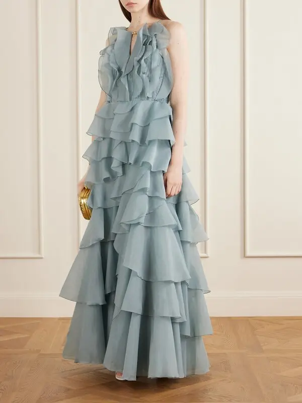 Aje Tiered Ruffled Organza Gown - Blue