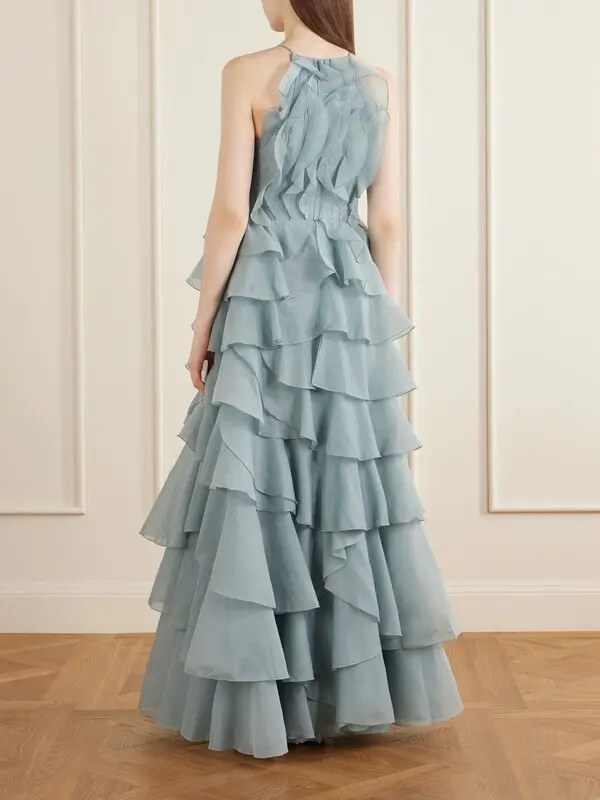 Aje Tiered Ruffled Organza Gown - Blue