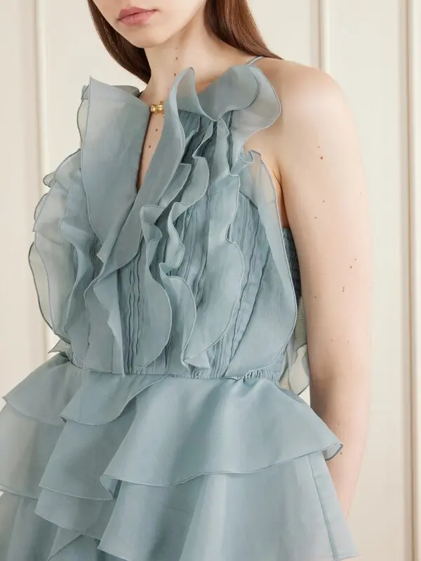 Aje Tiered Ruffled Organza Gown - Blue