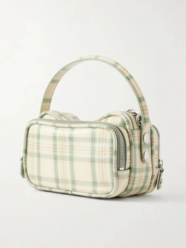 Acne Studios Checked Embellished Leather Shoulder Bag - Neutrals
