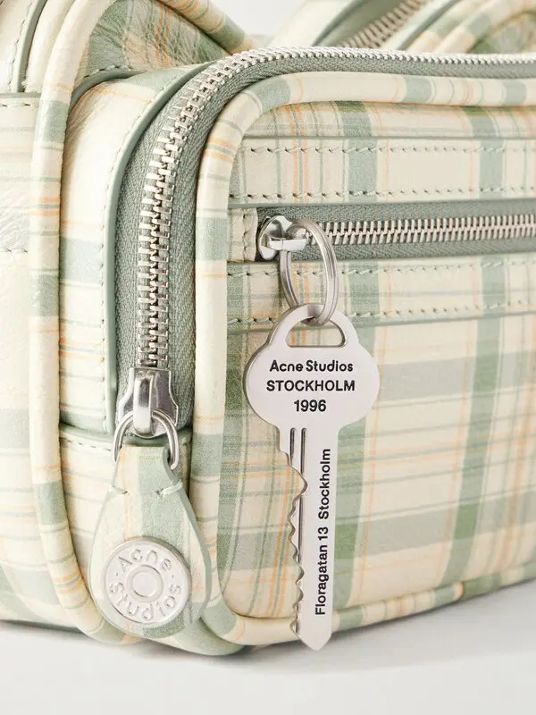 Acne Studios Checked Embellished Leather Shoulder Bag - Neutrals