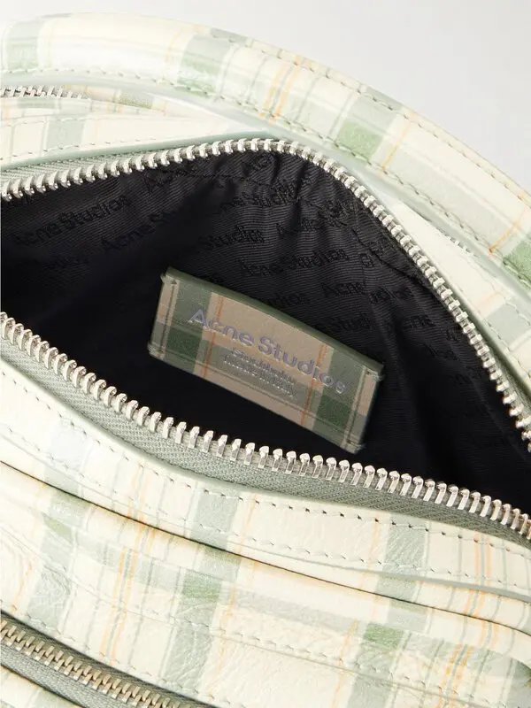 Acne Studios Checked Embellished Leather Shoulder Bag - Neutrals