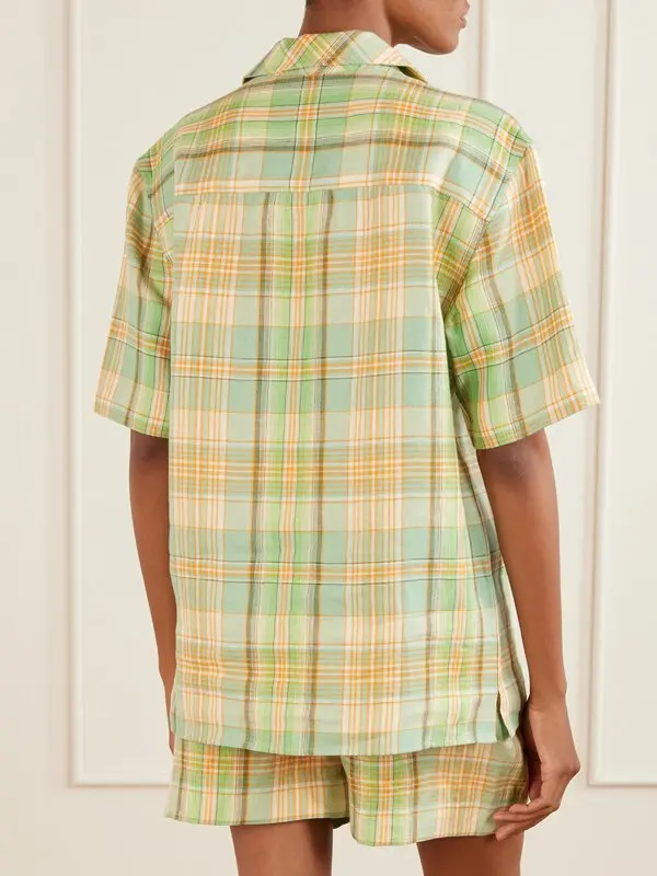 GOD’S TRUE CASHMERE God's True Cashmere Lime Moss Checked Linen Shirt