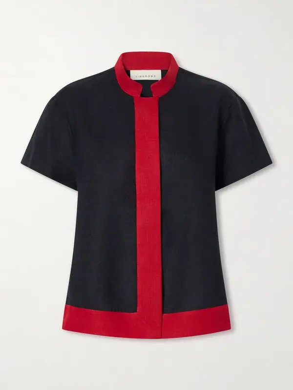 LIBEROWE Hana Linen Shirt With Contrasting Panels - Black