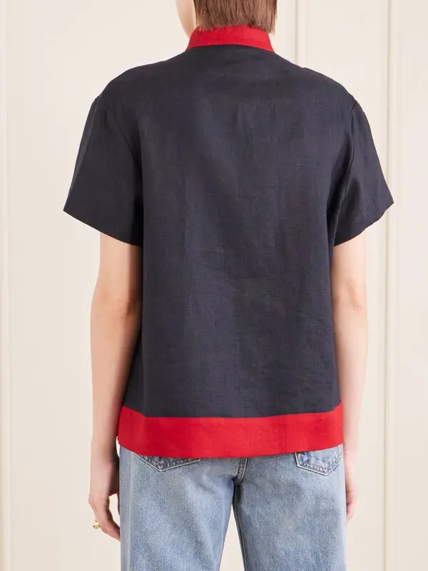 LIBEROWE Hana Linen Shirt With Contrasting Panels - Black