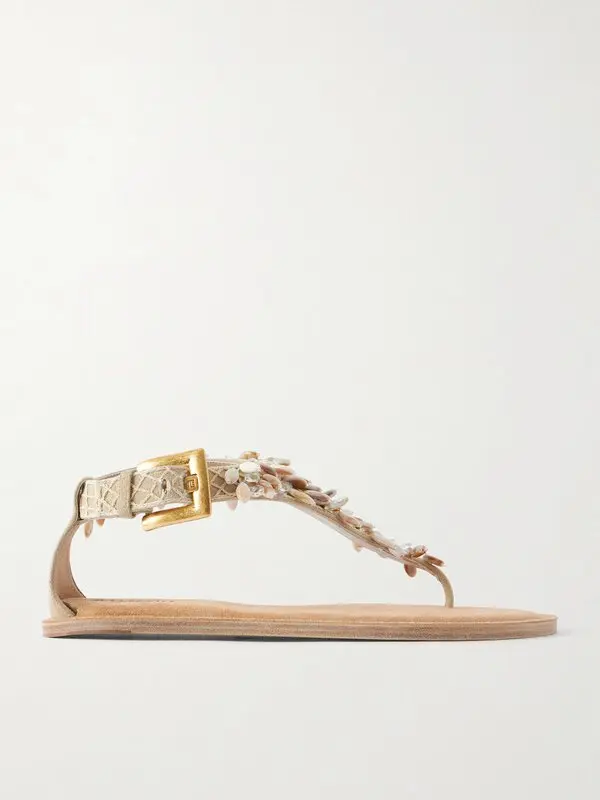 Balmain Embellished Suede Sandals - Silver