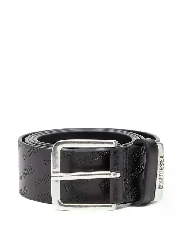 DIESEL® Embossed Logo Belt With Silver-tone Buckle - Black