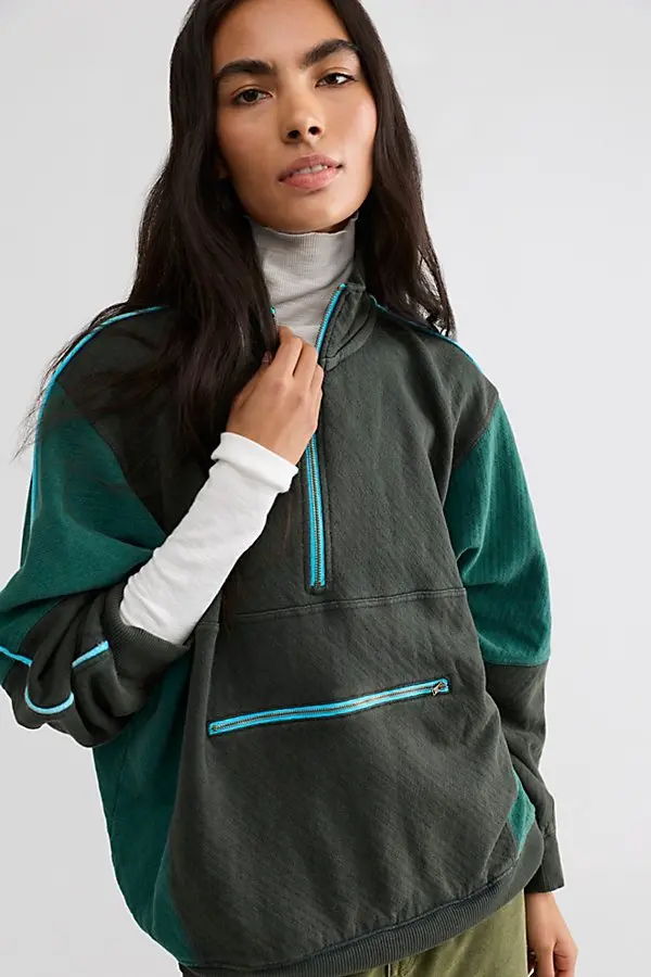 Free People Charlie Sweatshirt - Deep Emerald Combo