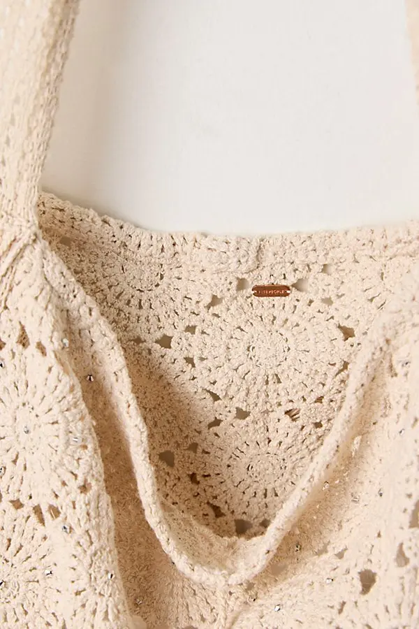 Free People Crochet Tote With Fringe And Tassel Accents - Cream