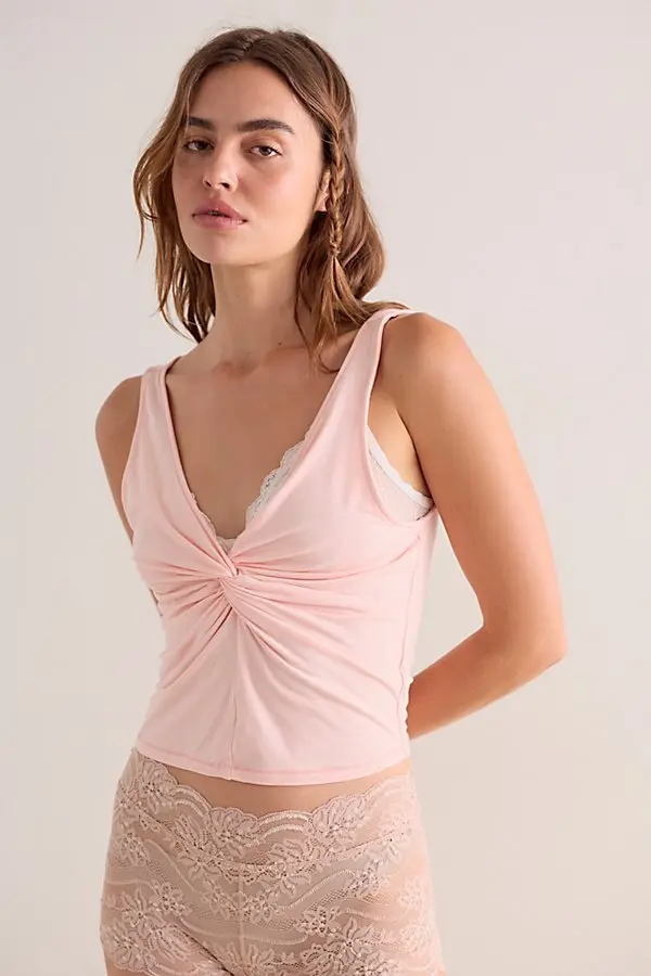 Free People Intimately Twisted Bodice Cropped Tank Top - Delicate Shell