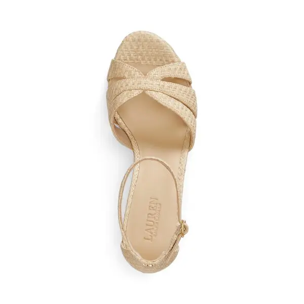 Ralph Lauren Nellie Raffia Wedge Espadrille Sandals - Natural