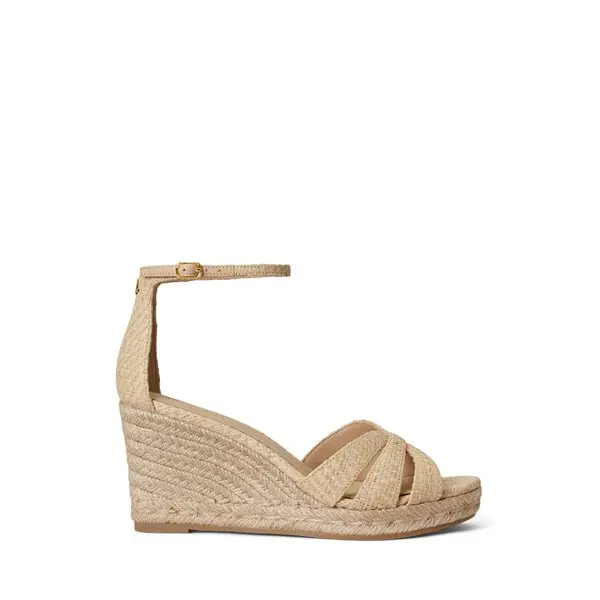 Ralph Lauren Nellie Raffia Wedge Espadrille Sandals - Natural