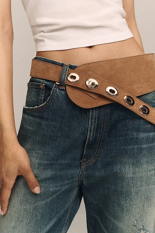 Anthropologie Asymmetrical Suede Belt - Camel
