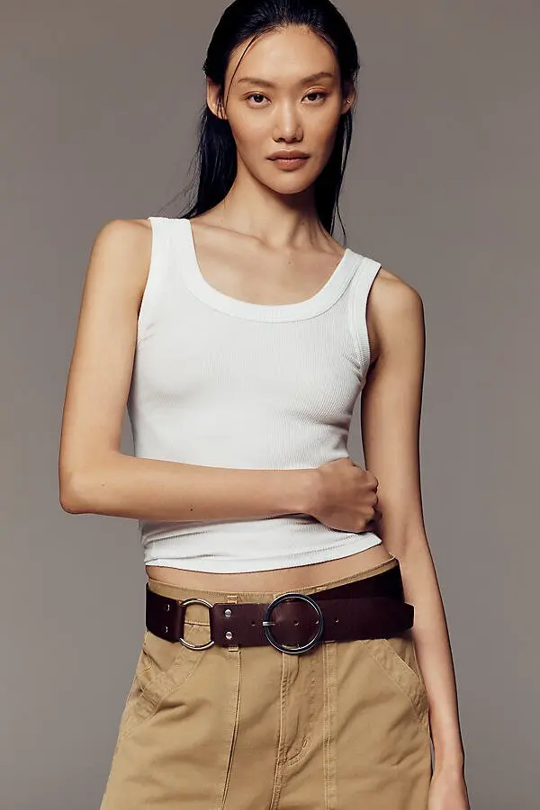 Anthropologie Double O-ring Leather Belt - Brown