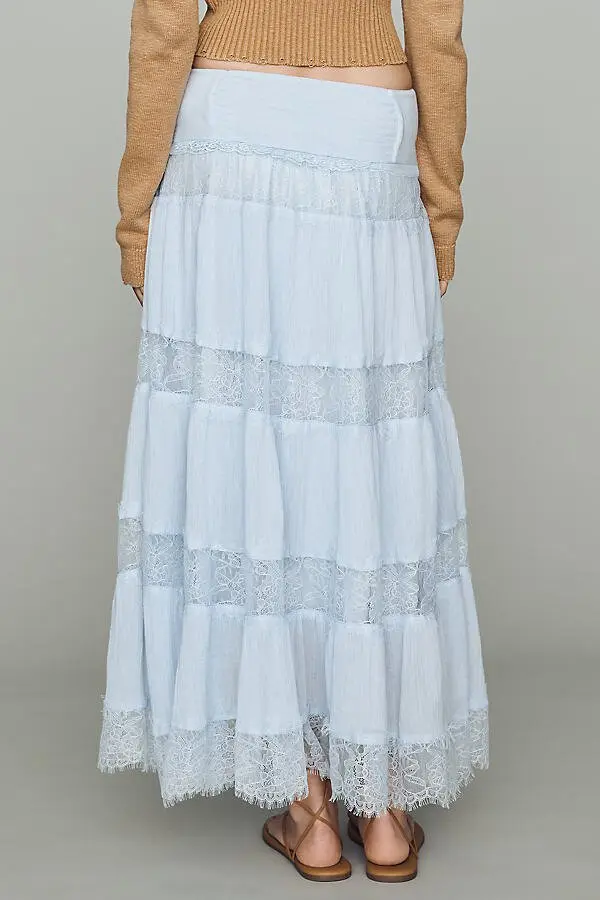 Anthropologie Tiered Lace Midi Skirt - Ice Blue
