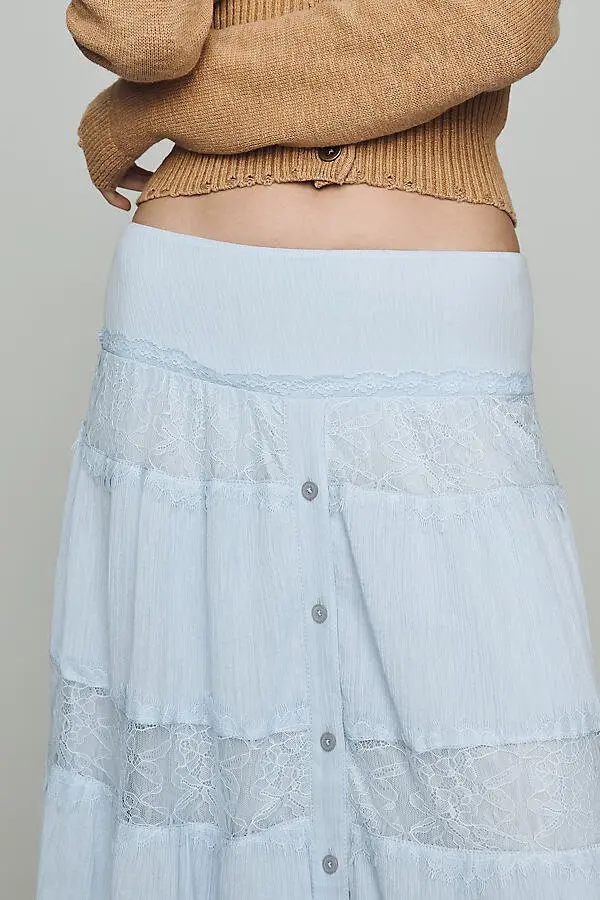 Anthropologie Tiered Lace Midi Skirt - Ice Blue