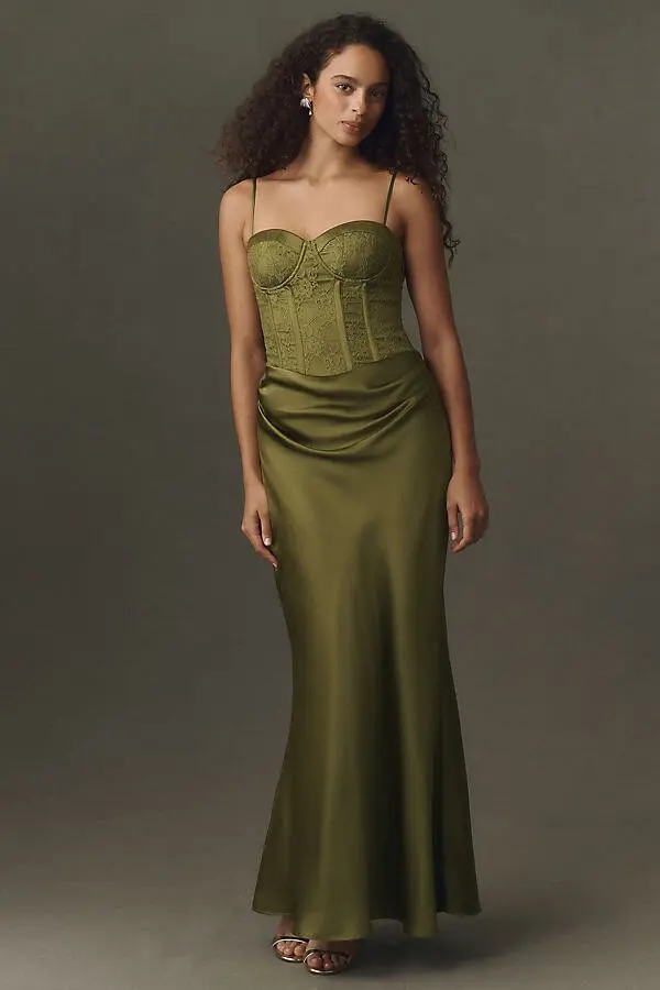Bhldn Satin Corset Maxi Dress - Green