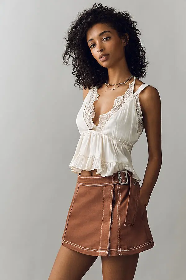 PILCRO Belted Wrap Skort