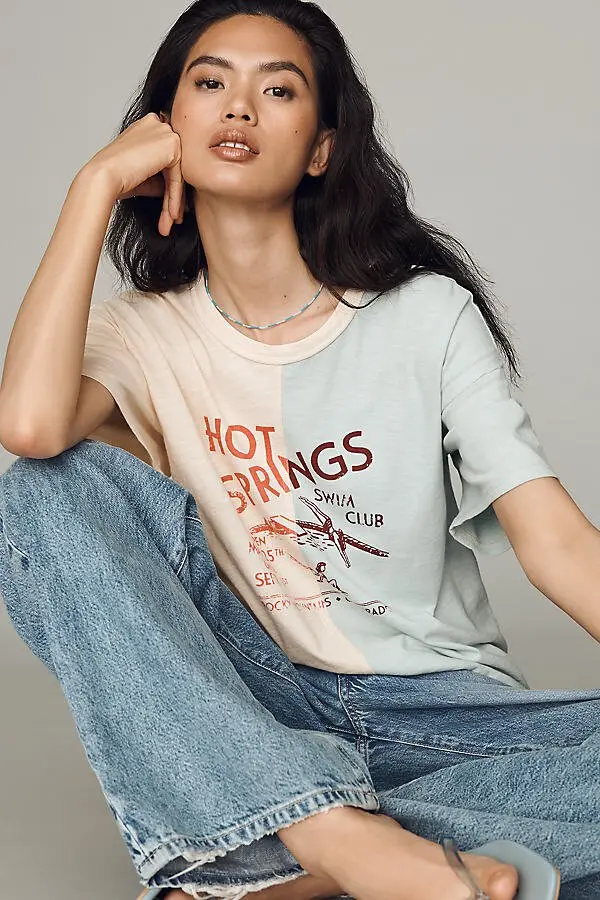 PILCRO Spliced Graphic T-shirt - Blue Pattern