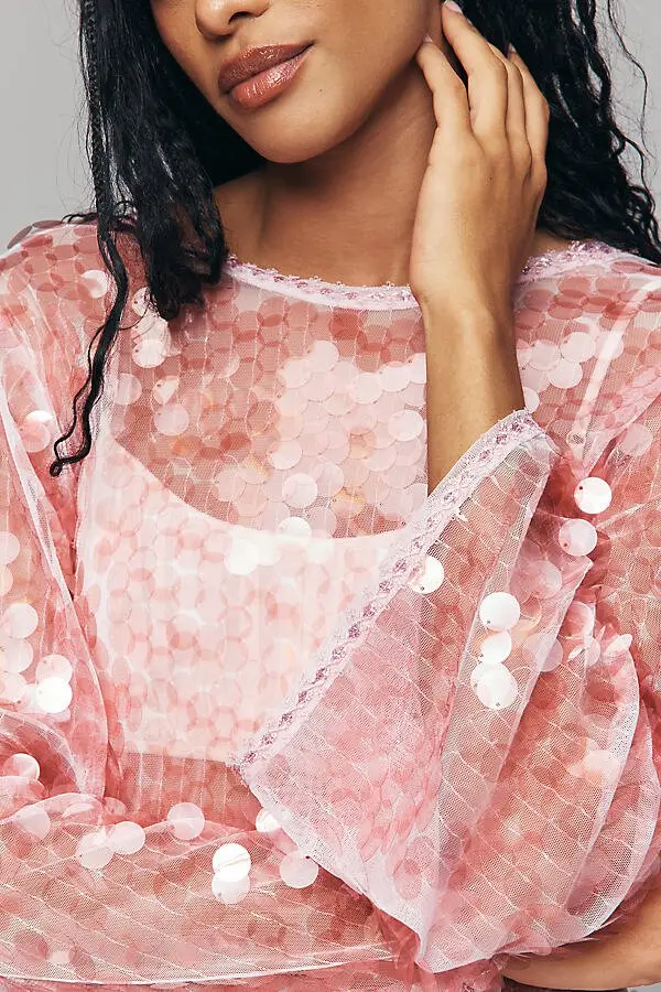 CELANDINE Sequin Mini Tunic Top - Pink