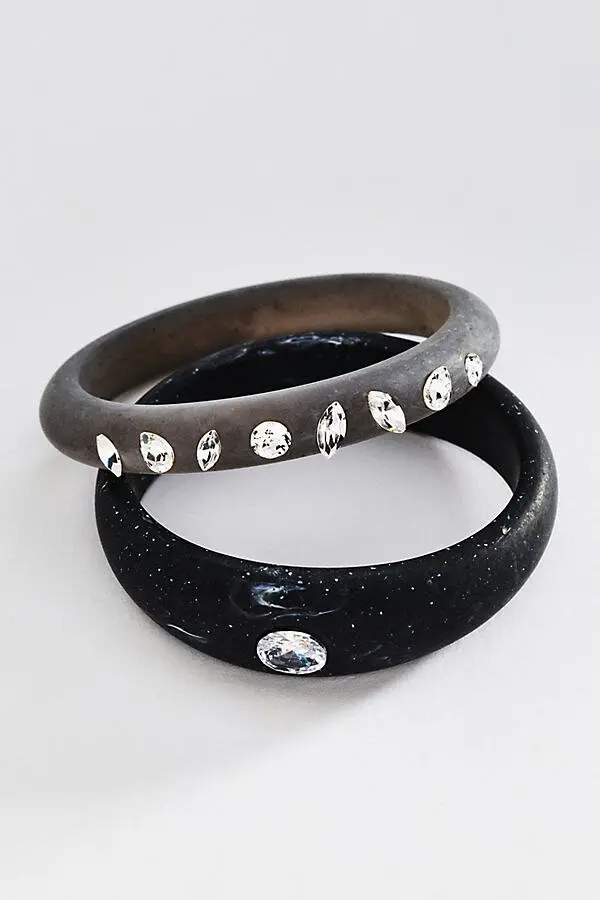 Anthropologie Tortoise Encrusted Bangles Set Of 2 - Black Pattern