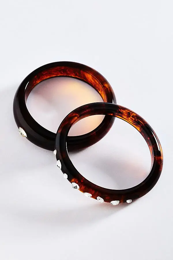 Anthropologie Tortoise Encrusted Bangles Set Of 2 - Brown Pattern