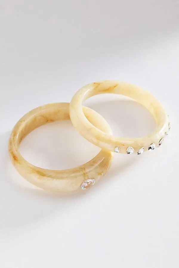 Anthropologie Tortoise Encrusted Bangles Set Of 2 - Cream