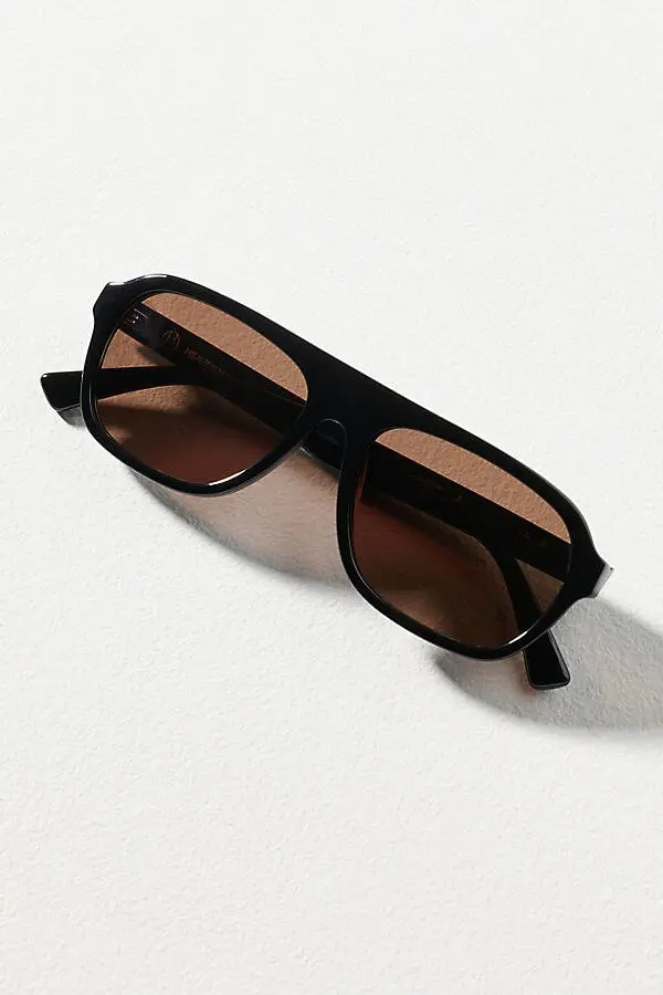 HEAVEN MAYHEM Vesper Flat Top Aviator Sunglasses - Black/brown
