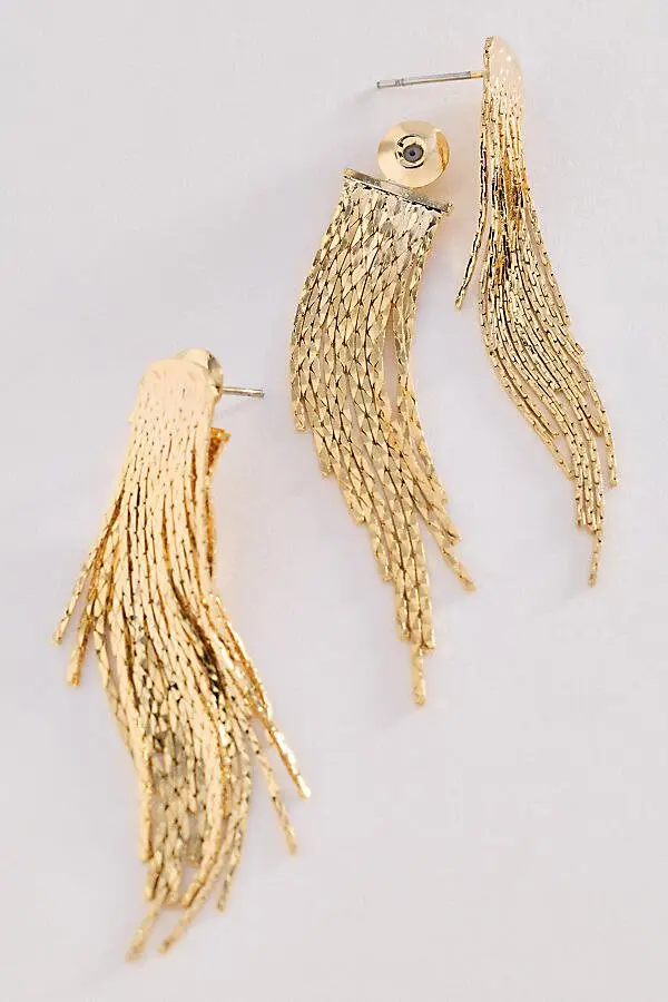 Anthropologie Metal Fringe Drop Earrings - Gold
