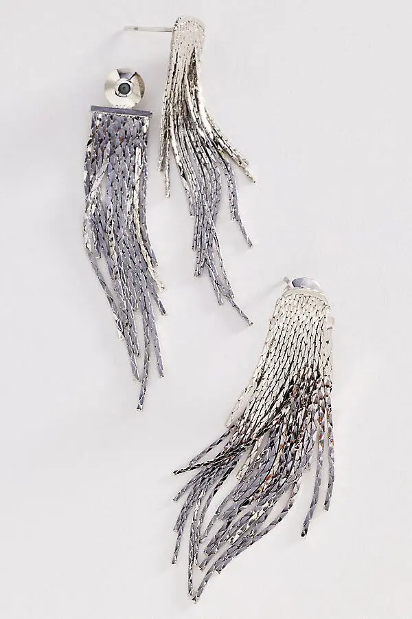 Anthropologie Metal Fringe Drop Earrings - Silver