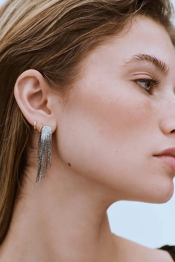Anthropologie Metal Fringe Drop Earrings - Silver