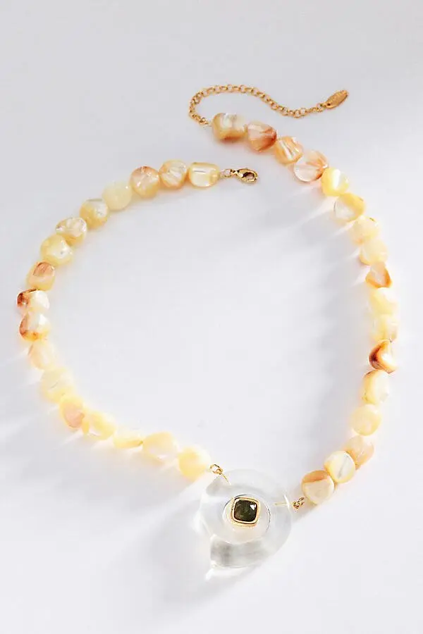 Anthropologie Icon Pendant Beaded Necklace - Pearl/shell