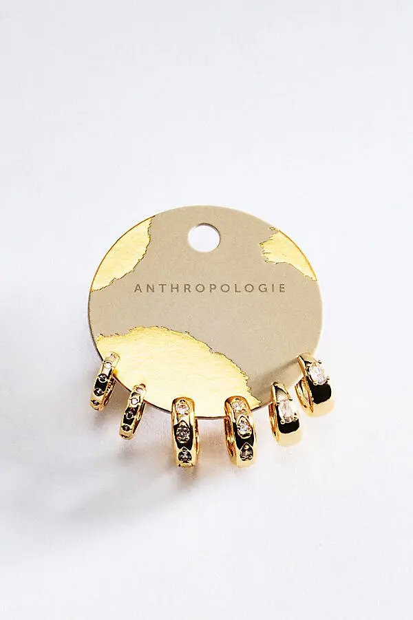 Anthropologie Crystal Huggie Hoop Earrings Set - Gold